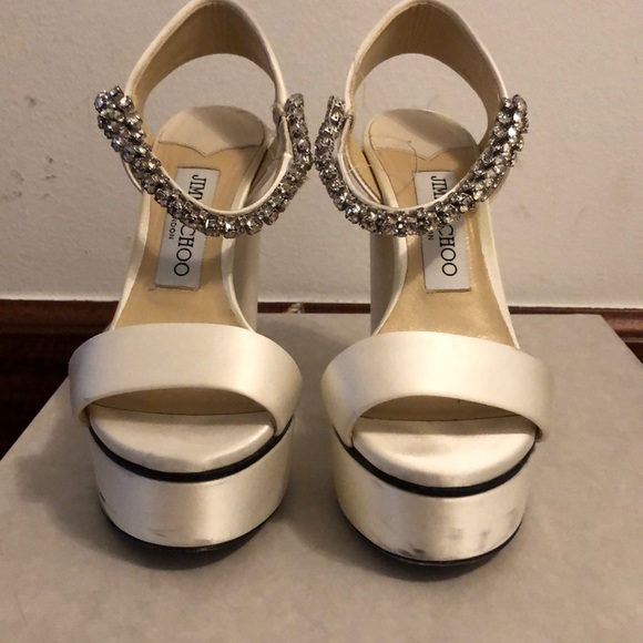 Jimmy Choo | Shoes | Jimmy Choo Ivory Satin Platform Block Heels | Poshmark